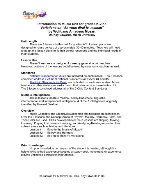 Introduction to Music Unit for grades K-2 - Classics for Kids