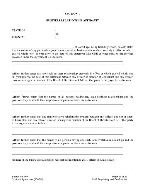 SECTION V BUSINESS RELATIONSHIP AFFIDAVIT STATE OF ) ) ss ...