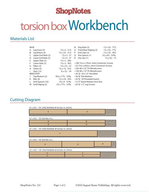 torsion box Workbench - ShopNotes