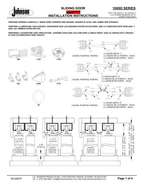 sliding door installation instructions 100sd series - Johnson Hardware