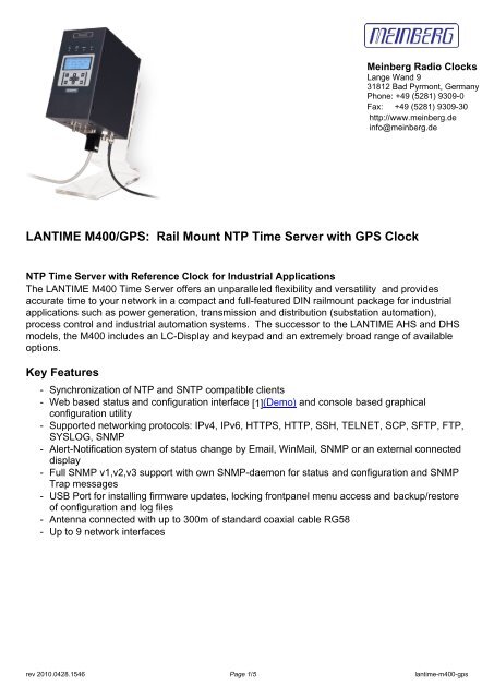 LANTIME M400/GPS: Rail Mount NTP Time Server with ... - JTelec