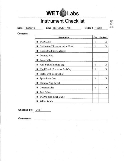 Instrument Checklist - IMEDEA