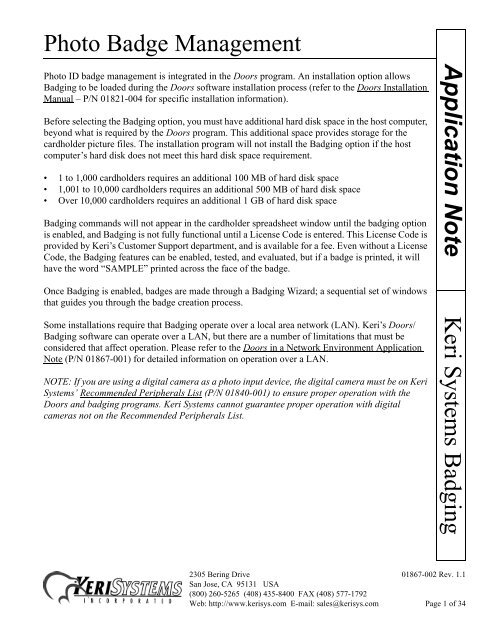 Photo Badge Management Keri Systems Badging Application Note