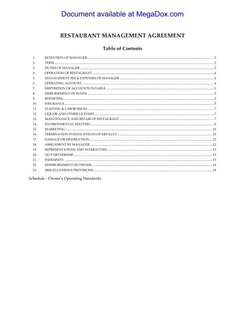 Restaurant Partnership Agreement Template