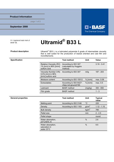 Ultramid B33 L - BASF Plastics Portal
