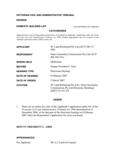 VICTORIAN CIVIL AND ADMINISTRATIVE TRIBUNAL