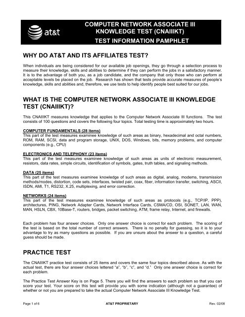 Computer Network Associate III Knowledge Test - AT&T