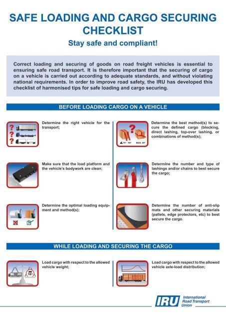 safe loading and cargo securing checklist - iru - UNECE safe loading and cargo securing checklist - iru - UNECE