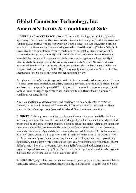 Global Connector Technology, Inc. America's Terms & Conditions of ...