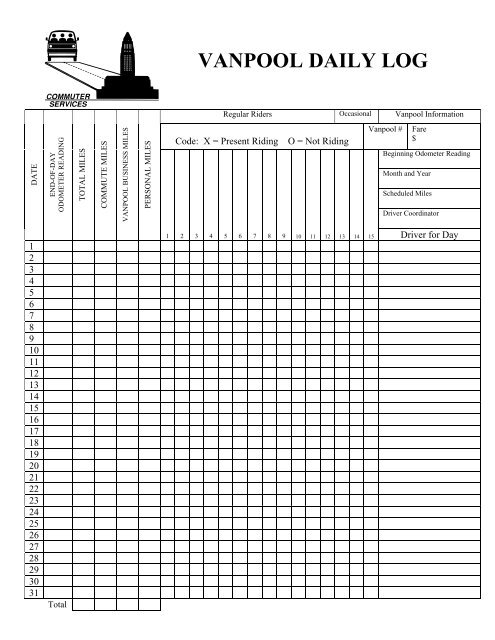 VANPOOL DAILY LOG