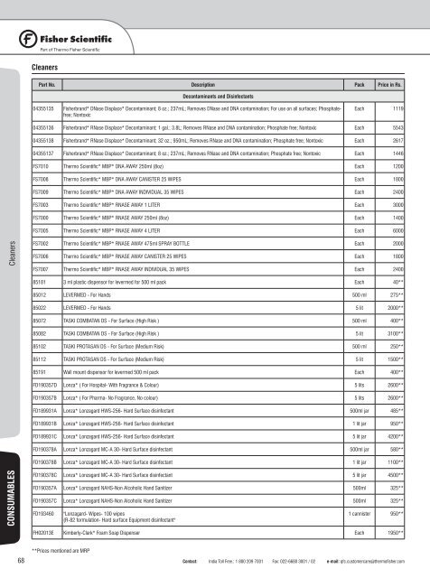 Consumables - Fisher Scientific: Lab Equipment
