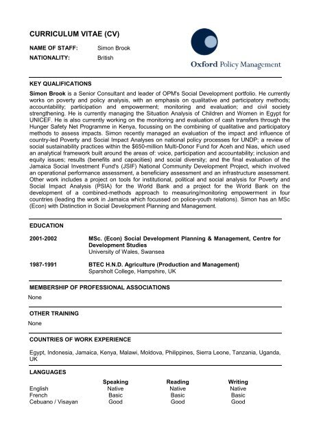 Brook, Simon CV - Oxford Policy Management