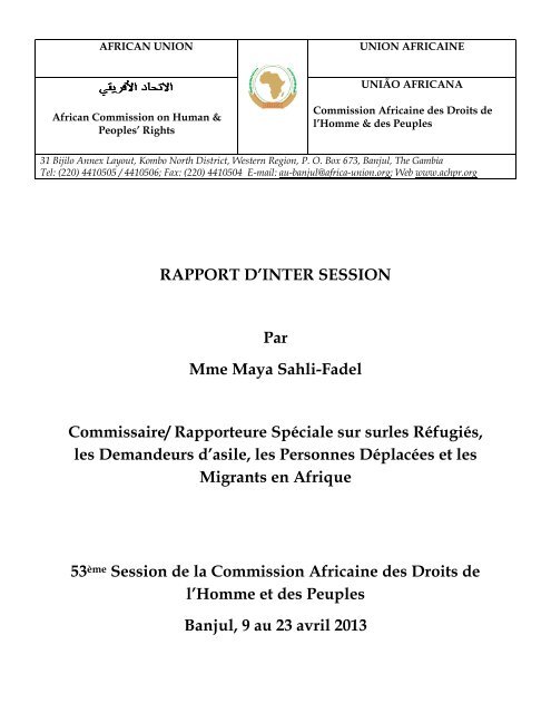 RAPPORT D'INTER SESSION Par Mme Maya Sahli-Fadel ...