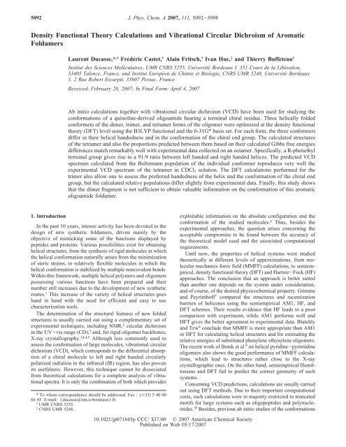 Density Functional Theory Calculations and Vibrational Circular ...