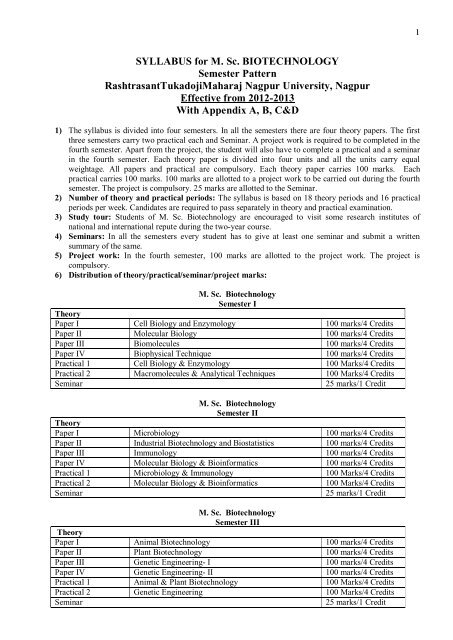 SYLLABUS for M. Sc. BIOTECHNOLOGY Semester Pattern ...