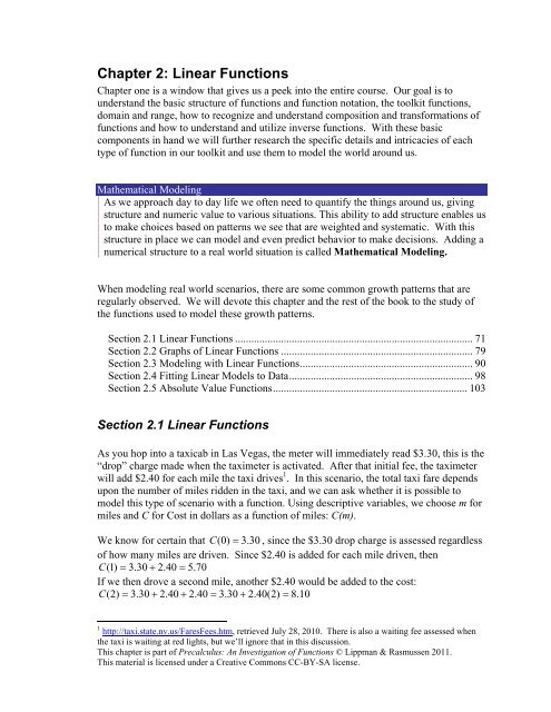 Chapter 2: Linear Functions - OpenTextBookStore