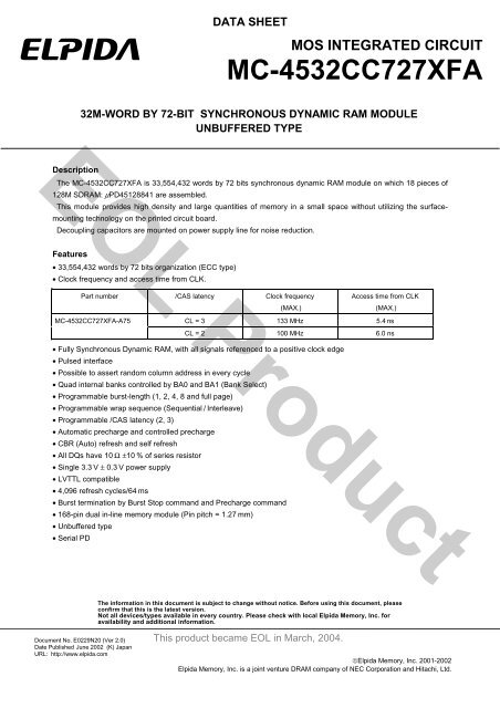 EOL Product - Elpida Memory, Inc.