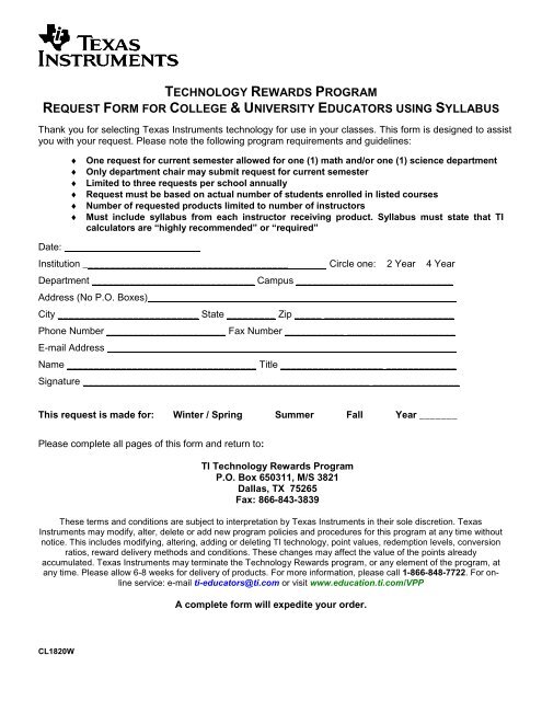 TECHNOLOGY REWARDS PROGRAM ... - Texas Instruments