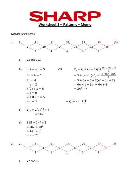 Matric-Maths-Free-Worksheet 3 Memo - Patterns ... - E-Classroom