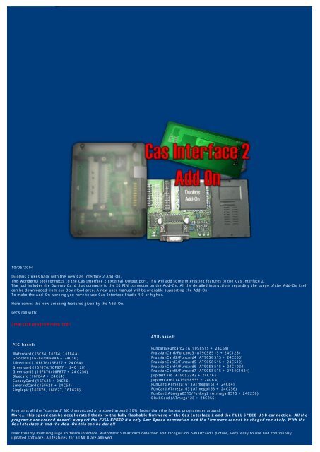 10/05/2004 Duolabs strikes back with the new Cas Interface 2 Add ...