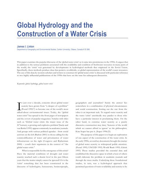 Global Hydrology and the Construction of a Water Crisis