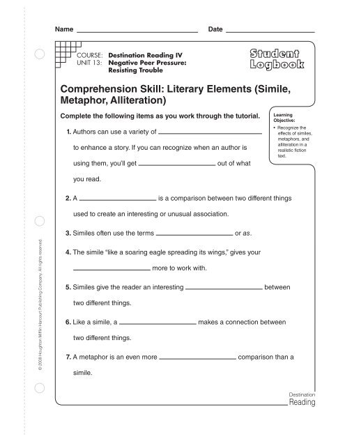 Comprehension Skill: Literary Elements (Simile, Metaphor, Alliteration)
