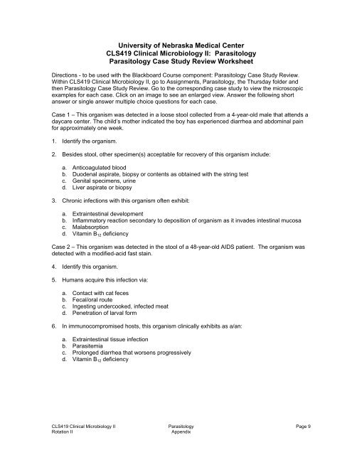 University of Nebraska Medical Center CLS419 Clinical ... - UNMC