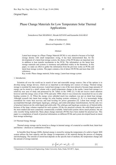 Phase Change Materials for Low Temperature Solar Thermal ...