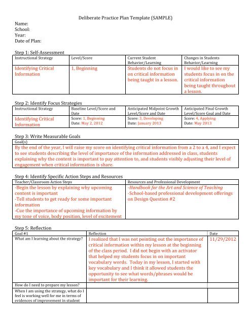 Deliberate Practice Plan Template (SAMPLE) - Pasco County Schools