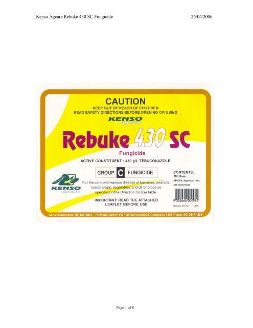 Kenso Agcare Rebuke 430 SC Fungicide 26/04/2006 - Pest Genie