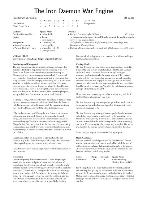 The Iron Daemon War Engine - Forge World