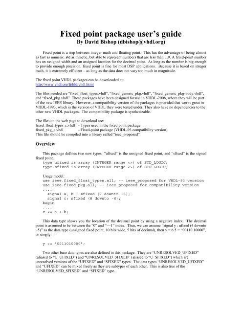 Fixed point package user's guide
