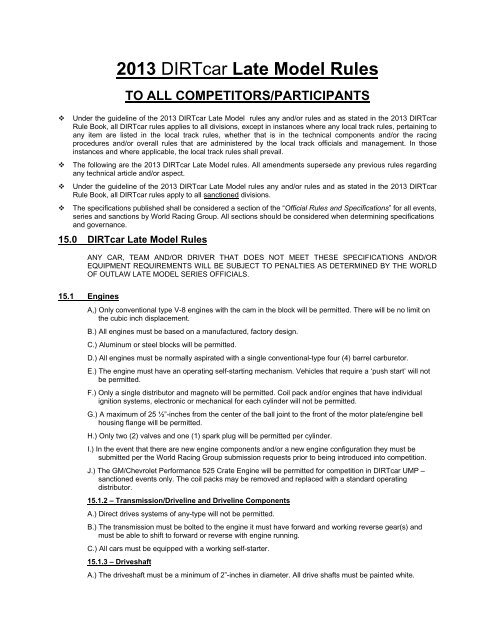 2013 DIRTcar Late Model Rules - DIRTcar UMP