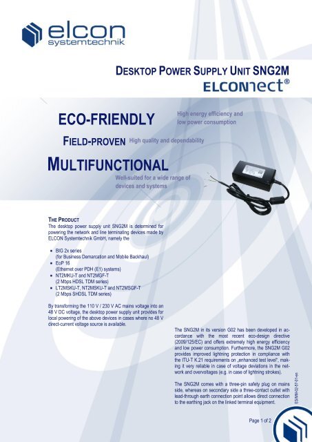 DESKTOP POWER SUPPLY UNIT SNG2M - Elcon Systemtechnik