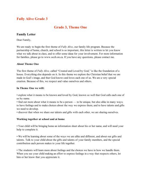 Fully Alive Grade 3 Grade 3, Theme One