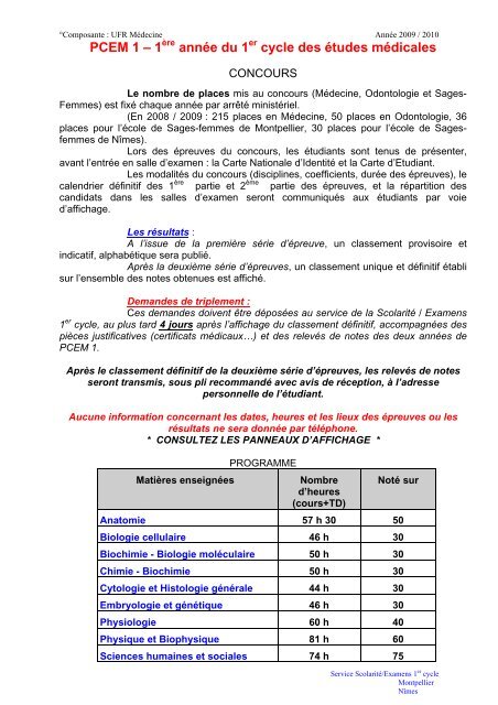 Guide des programmes en Pcem1