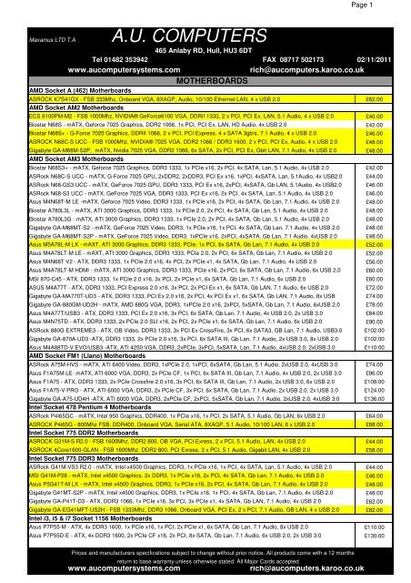 Price List 2.11.11 - AU Computer Systems