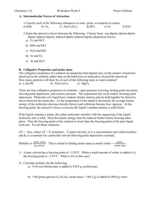 Intermolecular Forces of Attraction - UIC Department of Chemistry