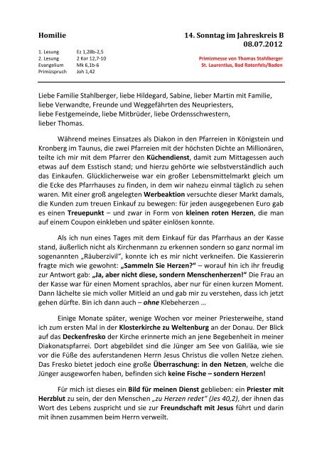 Festpredigt zur Primiz von Kaplan Sascha Jung - St. Laurentius ...