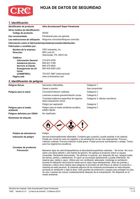 MATERIAL SAFETY DATA SHEET - CRC Industries