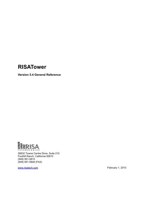RISATower 4.5 General Reference - RISA Technologies