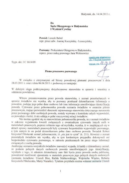 Pismo procesowe z dnia 14-04-2011 - Polska Partia Narodowa