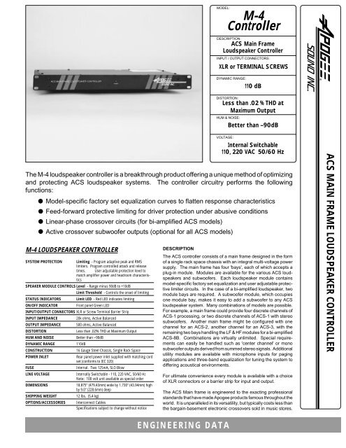acs main frame loudspeaker controller - Apogee Sound