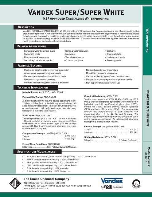 Vandex Super/Super White Tech Data Sheet - Euclid Chemical Co