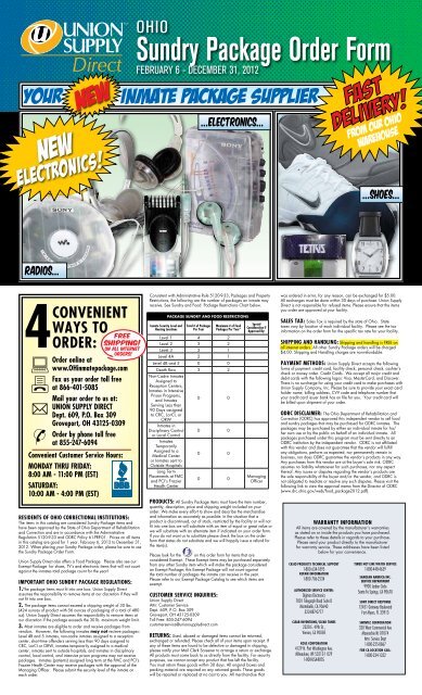 Sundry Package Order Form - Ohio Inmate Package