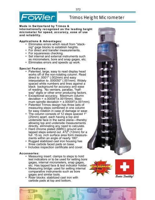 Trimos Height Micrometer