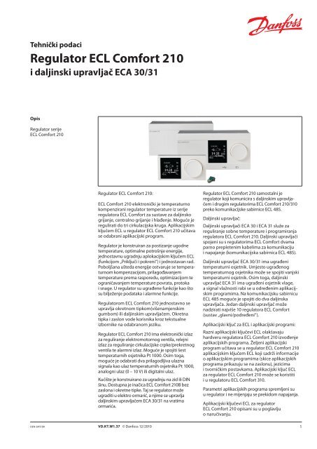 Regulator ECL Comfort 210 i daljinski upravljač ECA ... - Danfoss.com