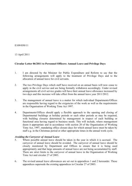 Annual Leave and Privilege Days - Circulars