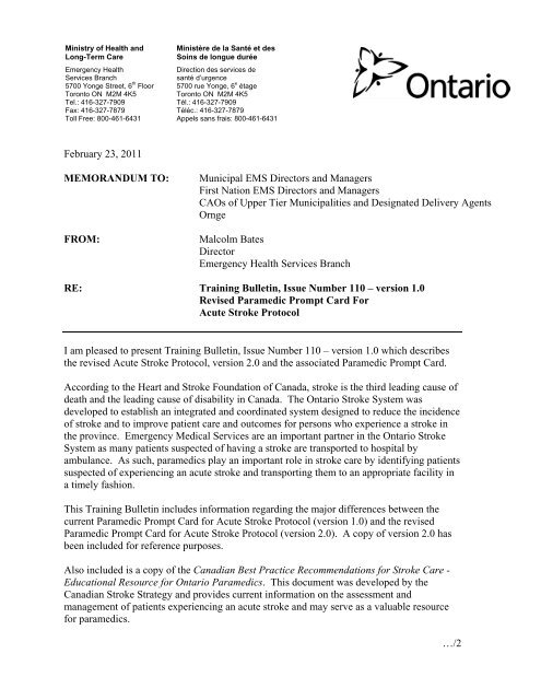Revised Paramedic Prompt Card For Acute Stroke Protocol