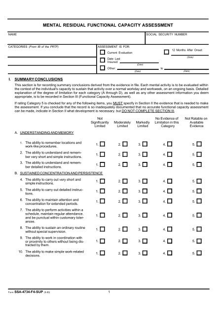 mental residual functional capacity assessment - SSAConnect mental residual functional capacity assessment - SSAConnect
